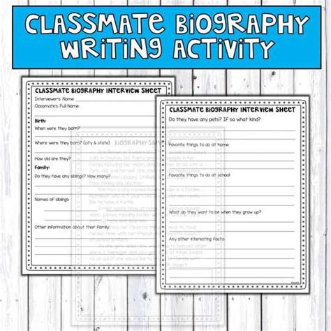 Classmate Biography Back To School Writing Activity All About A