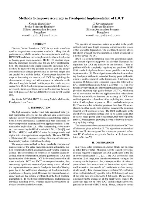 Pdf Methods To Improve Accuracy In Fixed Point Implementation Of Idct Researchgate