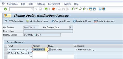 Sap Abap Central Automatic Partner Determination For Quality Notification