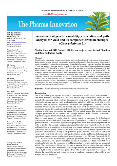 Pdf Assessment Of Genetic Variability Correlation And Path Analysis For Yield And Its