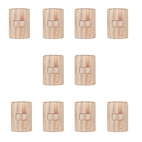 Conjunto De 10 Interruptores De 1 Tecla Simples Modular Com Placa 4x2 E Suporte Madeiramadeira