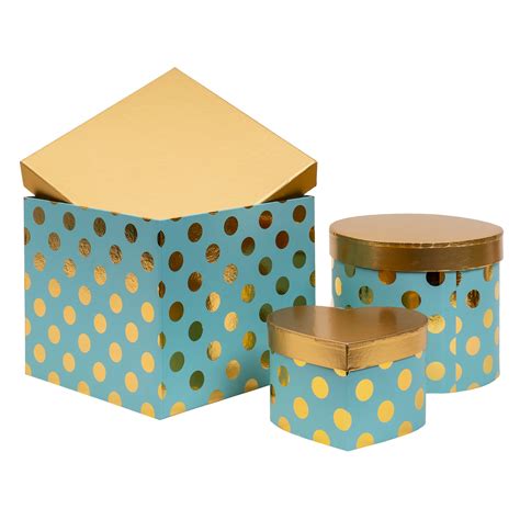 Комплект от 3 кутии с различни форми цвят тюркоаз със златни точки Bs