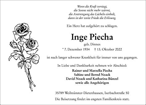 Traueranzeigen Von Inge Piecha Vrm Trauer De