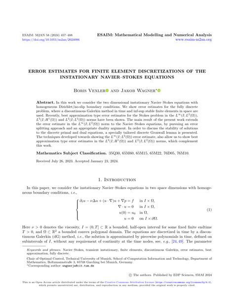 Pdf Error Estimates For Finite Element Discretizations Of The Instationary Navier Stokes Equations