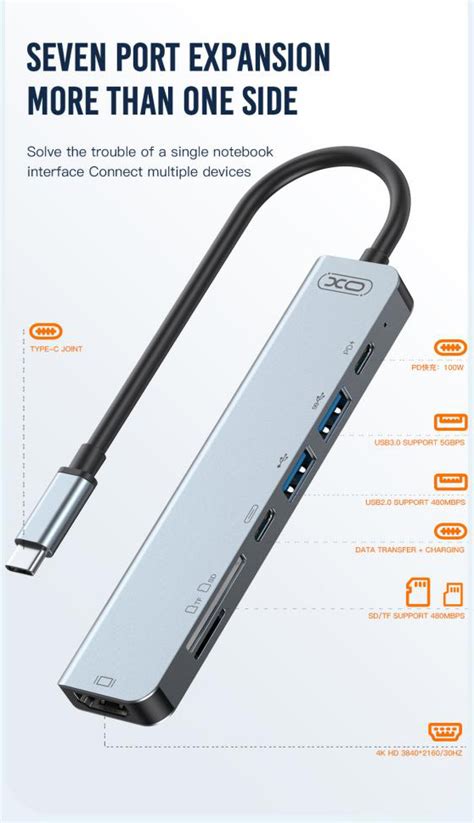 Xo Hub Usb C Hub In Type C To Hdmi K Usb Ports Sd Tf Card Reader W Pd