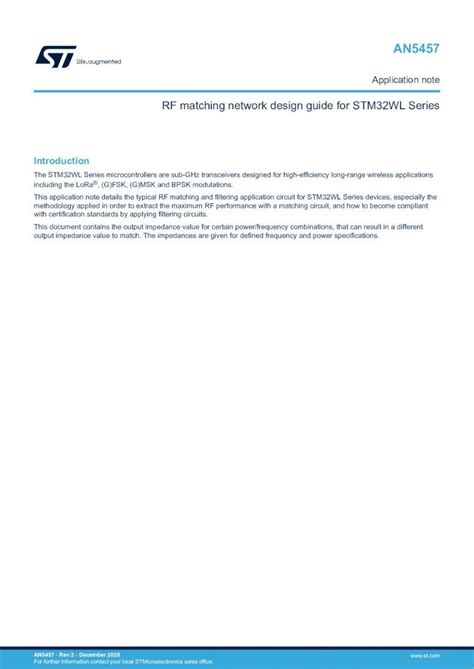 PDF RF Matching Network Design Guide For STM WL Series RF