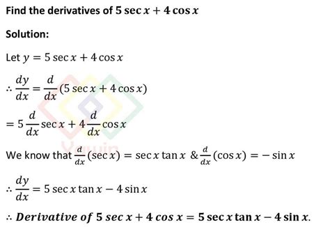 Find The Derivatives Of 5 Secx4cosx Yawin