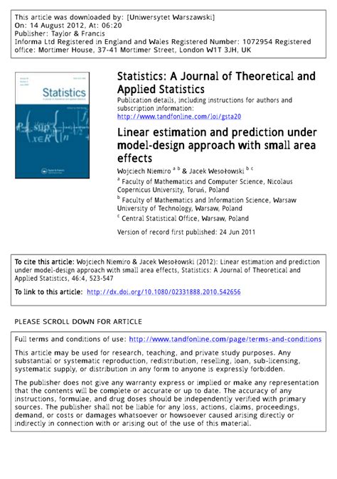 Pdf Linear Estimation And Prediction Under Model Design Approach With Small Area Effects