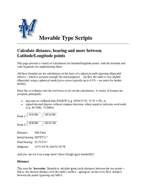 Calculate Distance Bearing And More Between Latitude Longitude Points