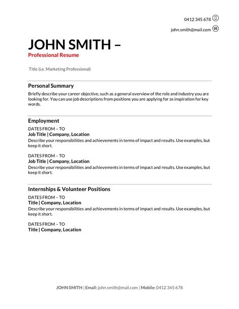 Standard Resume Format Template ~ Resume Letter