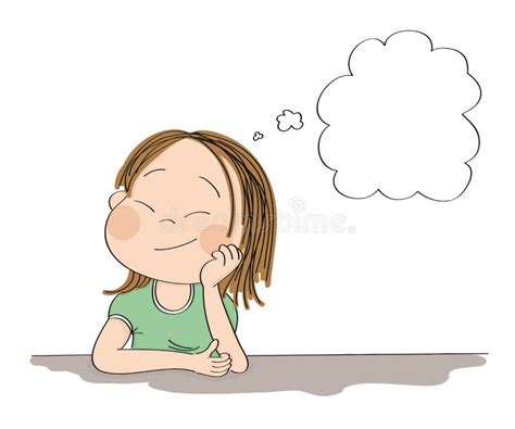 Small Cute Girl Daydreaming Imagining Something Original Hand Drawn