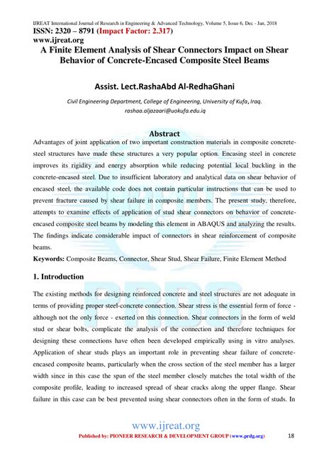 Pdf A Finite Element Analysis Of Shear Connectors Impact On Shear Behavior Of Concrete Encased