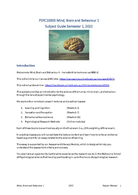 MBB Subject Guide Final PSYC Mind Brain And Behaviour