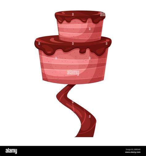 Chocolate Fantasy Tree With Cake With Melting Choco Drops Growing On Trunk Vector Illustration