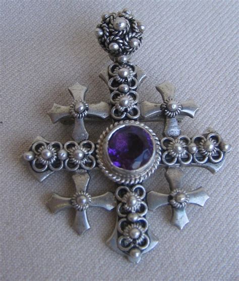 Vintage Large Sterling Silver Amethyst Jerusalem Crusaders Cross
