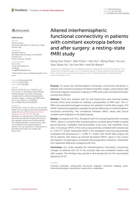 Pdf Altered Interhemispheric Functional Connectivity In Patients With Comitant Exotropia