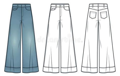 Wide Leg Jeans Fashion Flat Sketch Denim Pants Fashion Flat Technical