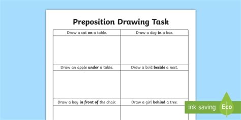 Prepositions Worksheets Preposition Drawing Activity