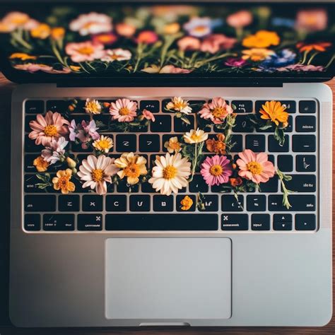 Flowers On A Laptop Keyboard Flowers On A Laptop Keyboard Premium Ai Generated Image