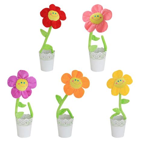 Aosijia 5pcs Plush Sunflowers Stuffed Daisy Flowers With Bendable Stems
