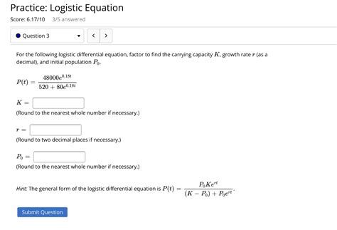 Solved Practice Logistic Equation Score Chegg