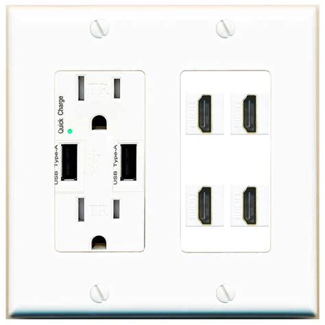 Riteav 4 Port Hdmi Wall Plate Usb Outlet White