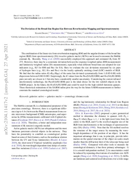 Pdf The Deviation Of The Size Of The Broad Line Region Between Reverberation Mapping And