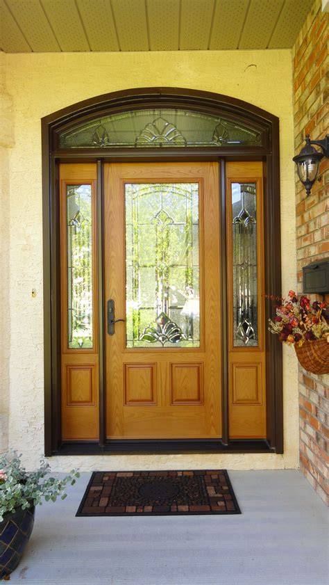 Marquise Glass Insert By Masonite Golden Oak Stained Single Entry Door With Two Sidelites And