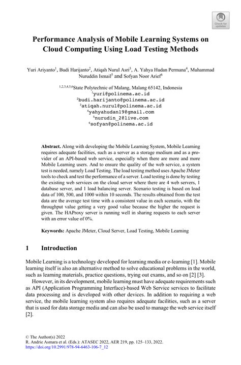 Pdf Performance Analysis Of Mobile Learning Systems On Cloud