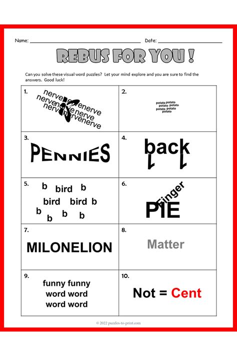 156 Free Printable Rebus Puzzles Artofit