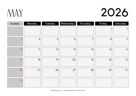 Free May 2026 Calendar With Us Holidays Printable Pdf