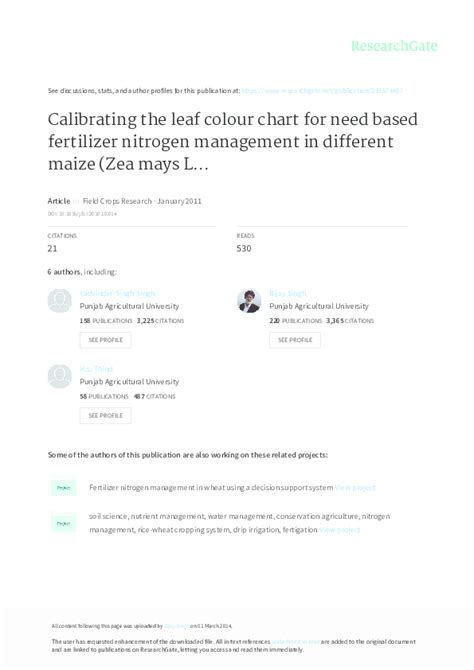 Pdf Calibrating The Leaf Colour Chart For Need Based Fertilizer Nitrogen Management In