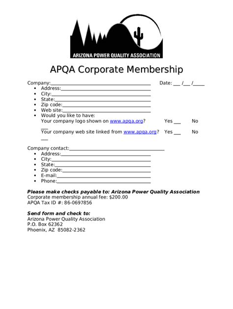 Apqa Corporate Membership Doc Template Pdffiller
