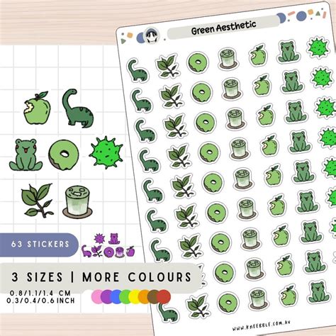 Green Aesthetic Theme Planner Stickers Nature Forest Plant Decal Adhesives Dinosaur Donut