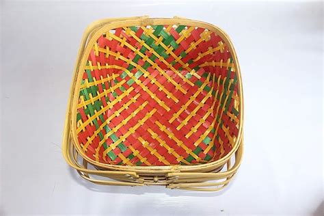 Pack Of 5 Handmade Bamboo Square Kaya Baskettokri With Handle