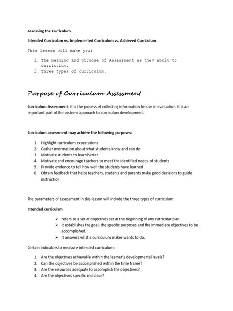 Assessing The Curriculum Pdf Curriculum Educational Assessment