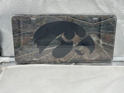 Iowa Hawkeyes Ncaa Camo Mirrored Laser Cut License Plate Craftique Ebay