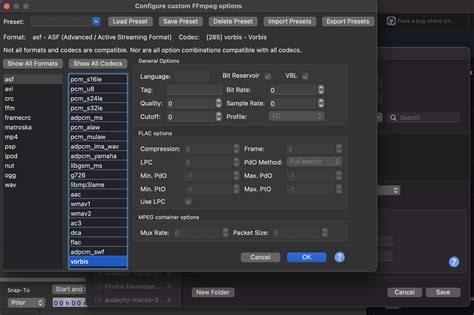 Export Audio Custom Ffmpeg Export Ui Glitches In Codec And Container
