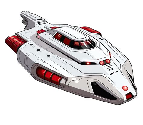 흰색 배경 초현실적인 만화 그림에 미래 우주선 공상 과학 외계인 Ufo 차량 프리미엄 사진