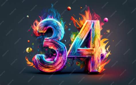 Premium Ai Image Big Number 34 With Rainbow Colors And Fire Effect