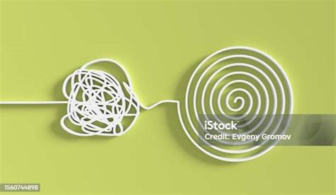 개인의 성장과 발전 코칭 교육 및 브레인스토밍 얽힌 얽힘을 풀어라 심리 치료 개념입니다 문제 해결 혼돈과 혼란 어려운 상황의 은유 3d 렌더링 복잡성에 대한 스톡 사진 및