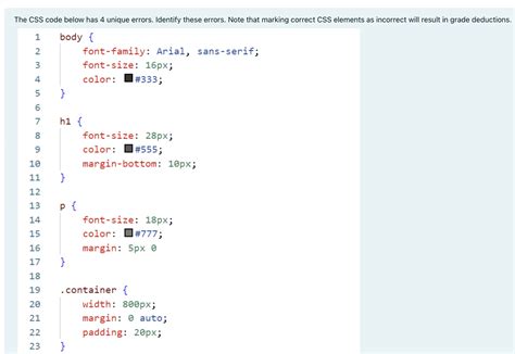 Solved The Css Code Below Has 4 Unique Errors Identify