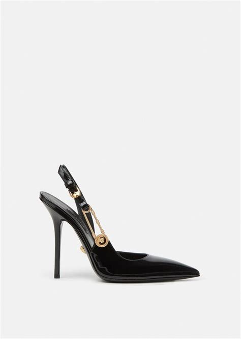 Versace Safety Pin Patent Leather Sling Back Pumps Shopstyle