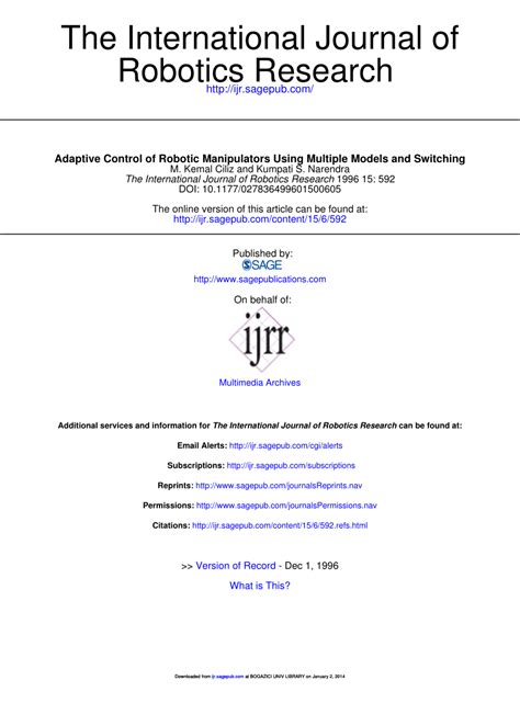pdf adaptive control of robotic manipulators using multiple models