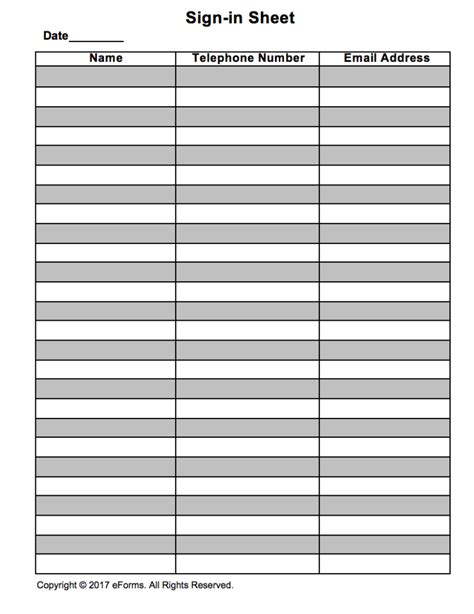 Free Printable Guest Sign In Sheet