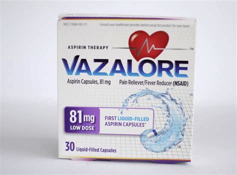Vazalore Aspirin Capsules 81 Mg Low Dose Liquid Filled 30 Count Exp 01