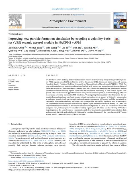 Pdf Improving New Particle Formation Simulation By Coupling A Volatility Basis Set Vbs