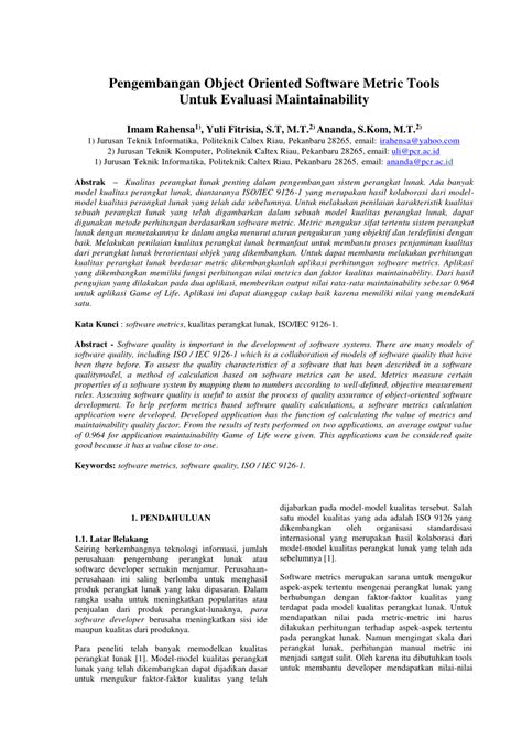 Pdf Pengembangan Object Oriented Software Metric Tools Untuk Evaluasi
