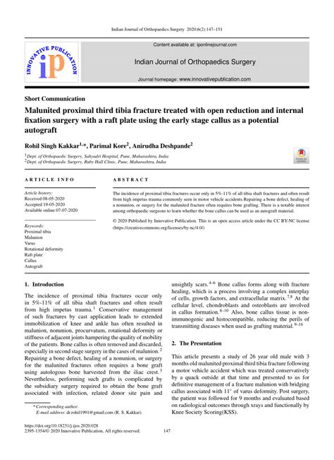 Pdf Malunited Proximal Third Tibia Fracture Treated With Open Reduction And Internal Fixation