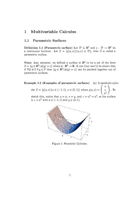 Lecture Notes Multivariable Calculus Math 250 Parametric Surfaces